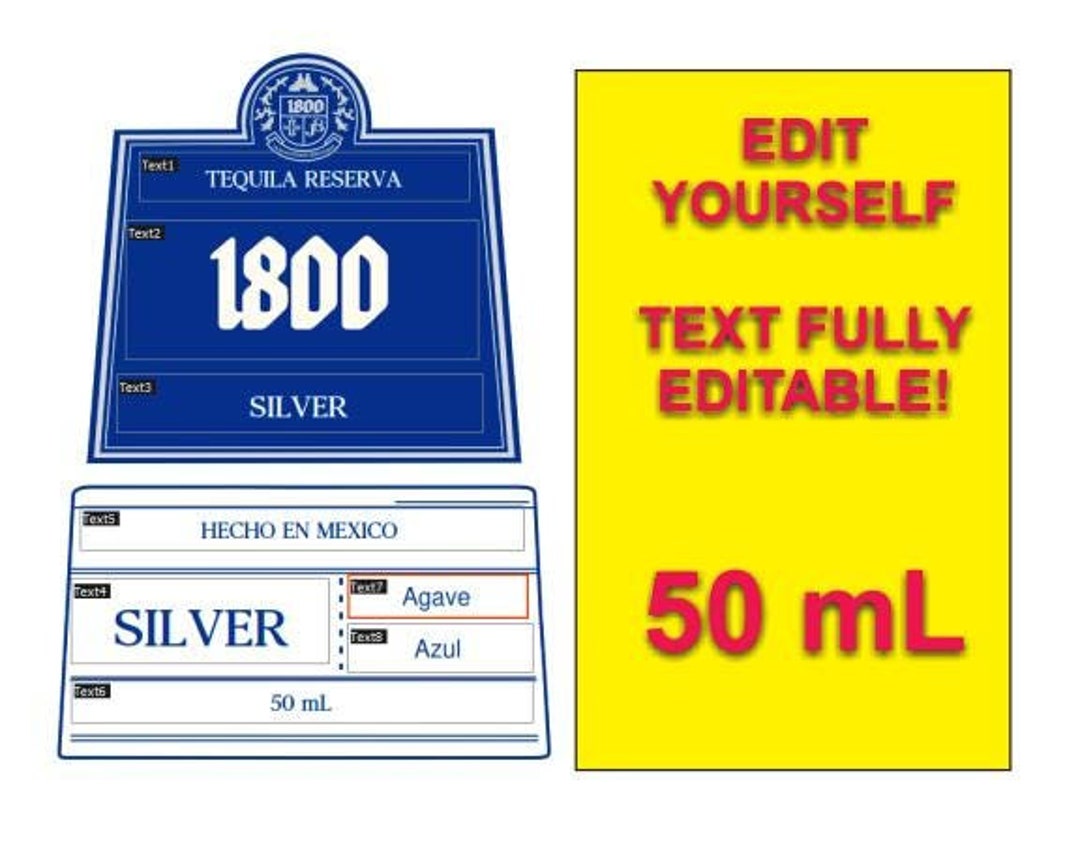 Tequila 1800 Silver 50 Ml Bottles, Fully Customizable PDF, Change All ...