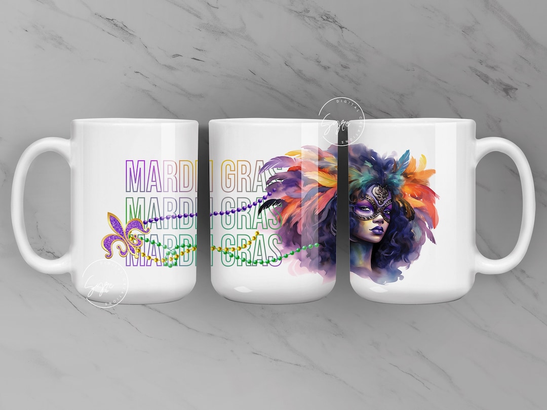 Mardi Gras Mug Wrap PNG, Fleur De Lis, New Orleans Party, Carnival Mask ...