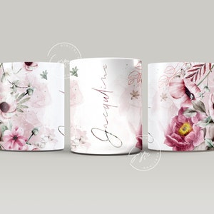 Floral Mug Wrap, Add Your Name Mug Design, Flower Sublimation Wrap, 11 ...