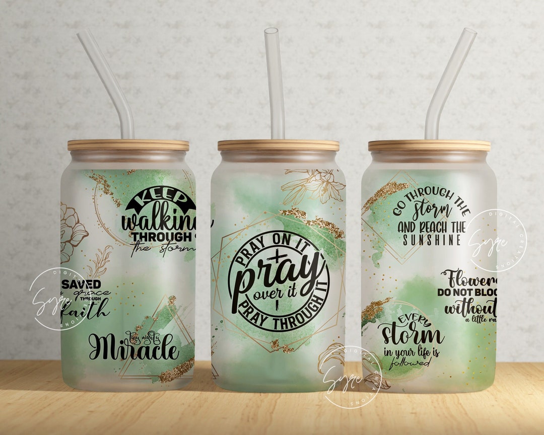 Bible Verse Glass Can, Pray Pray Pray, Religious Tumbler, Motivational ...