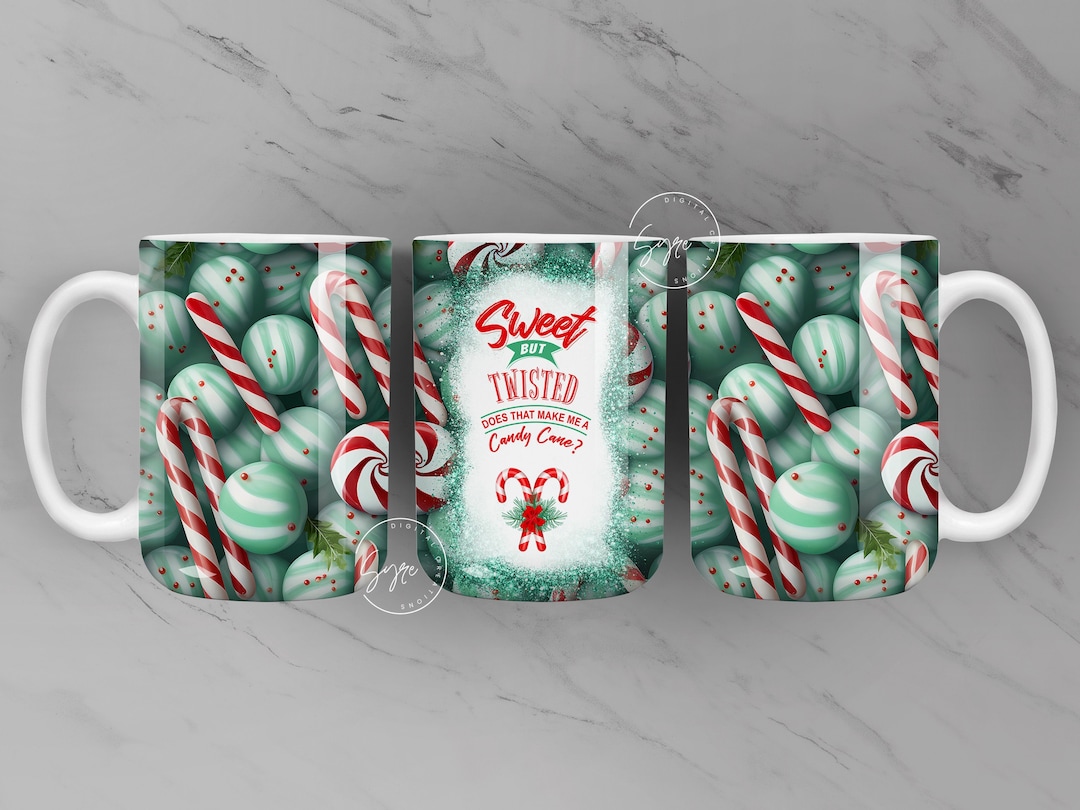 Christmas Mug Wrap, Candy Cane Mug Design, Sweet but Twisted PNG, Gift ...