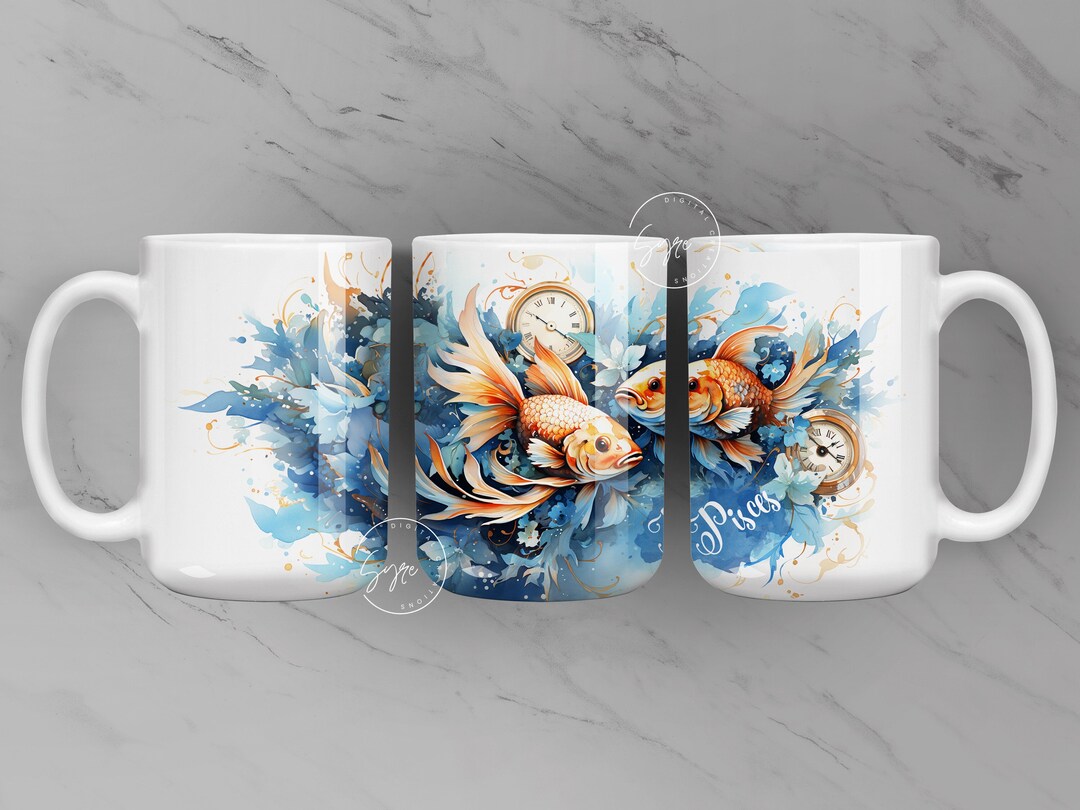 Pisces Zodiac Mug Wrap PNG, Astrology Sign, Constellation, Zodiac Sign ...
