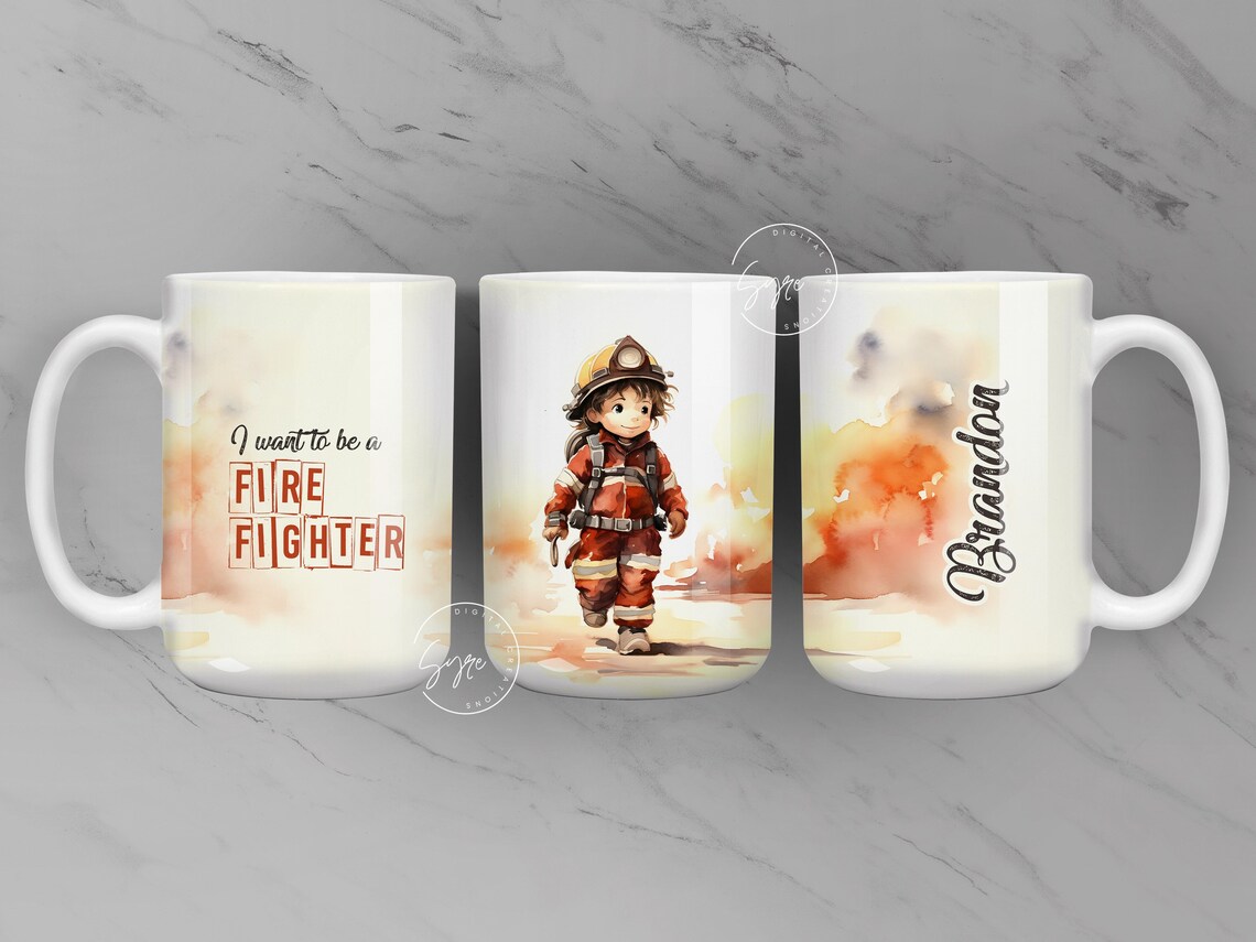 Kids Firefighter Mug Design, Add Your Name Sublimation Wrap, 15 Oz 11 ...