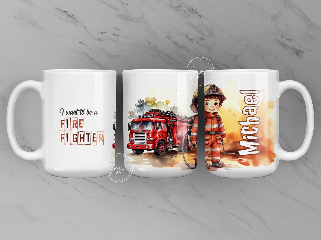 Kids Firefighter Mug Design, Add Your Name Sublimation Wrap, 15 Oz 11 ...