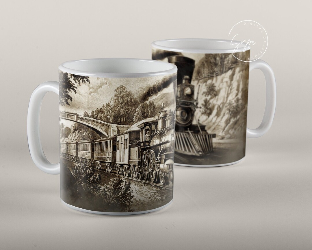 Vintage Train Mug Png, Retro Train, Train Painting Mug Wrap, Mug PNG ...