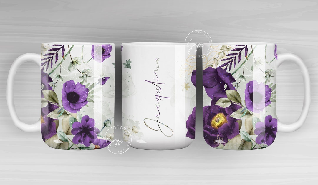 Floral Mug Wrap Add Your Name Mug Design Flower Sublimation - Etsy