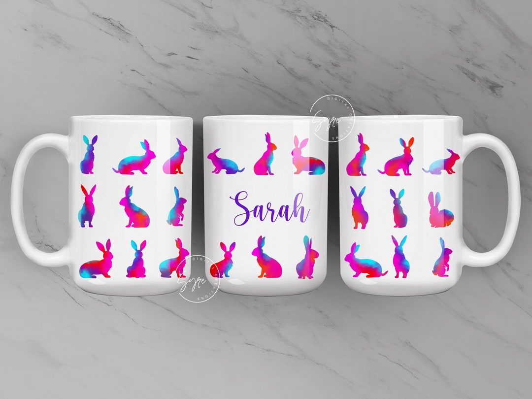 Easter Rabbit Mug Wrap PNG, Bunny With Eggs Coffee Mug, 11 & 15 Oz Mug ...