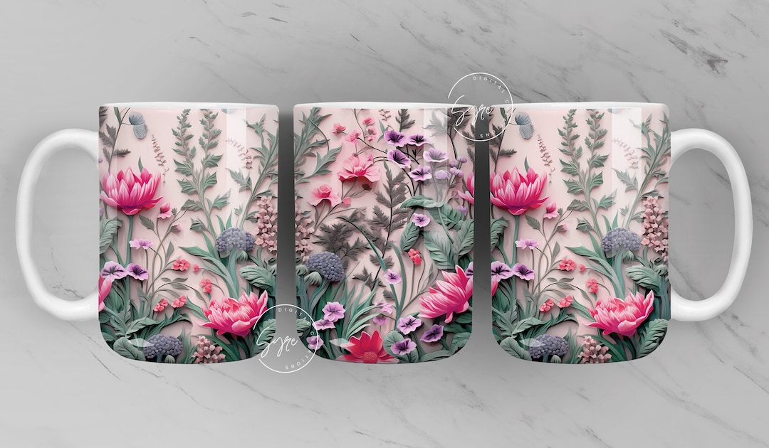 3D Flower Mug Wild Flower Mug Wedding Mug Design Floral Mug - Etsy