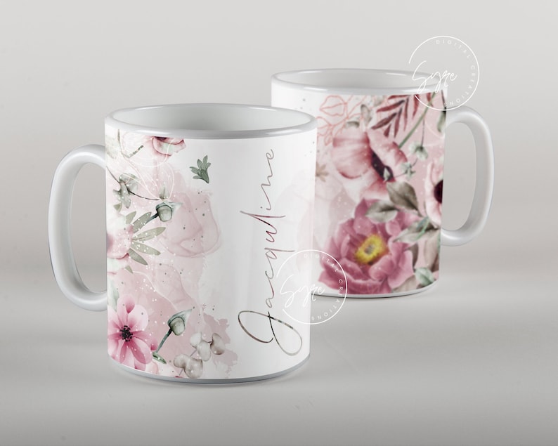Floral Mug Wrap Add Your Name Mug Design Flower Sublimation - Etsy