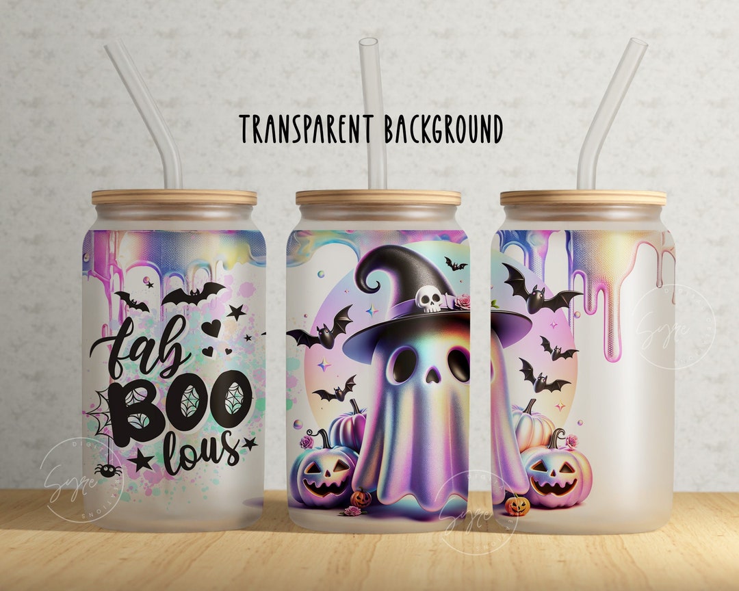 Halloween Ghost Libby Glass Can Cute Ghosts Glass Wrap Boo Libbey 16 Oz ...