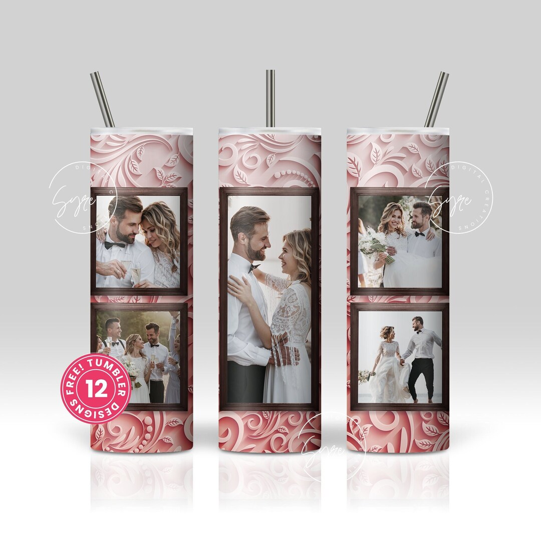 Pink Photo Tumbler Png, Wedding Tumbler Wrap, 5 Photo Collage Design ...