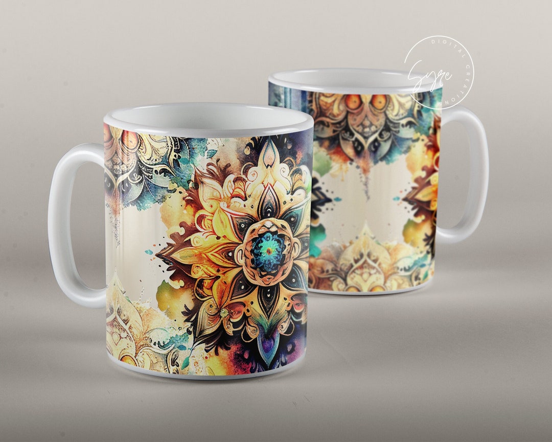 Mandala Mug Design Watercolor Mandala Design Boho Flower Mug - Etsy