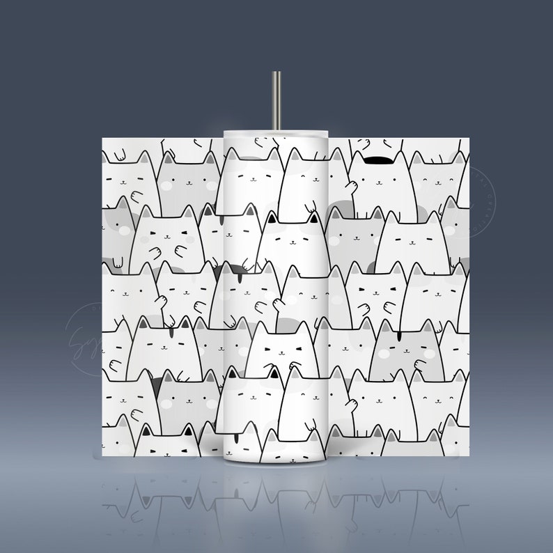 Cute Cats Skinny Tumbler Design Black and White Cat Design - Etsy