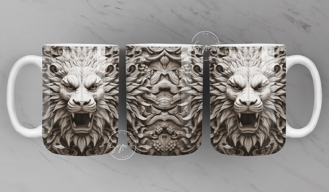 3D Lion Mug, Lion Mug Design, 3D Flower Mug, 3D Mural Mug, 11 & 15 Oz ...