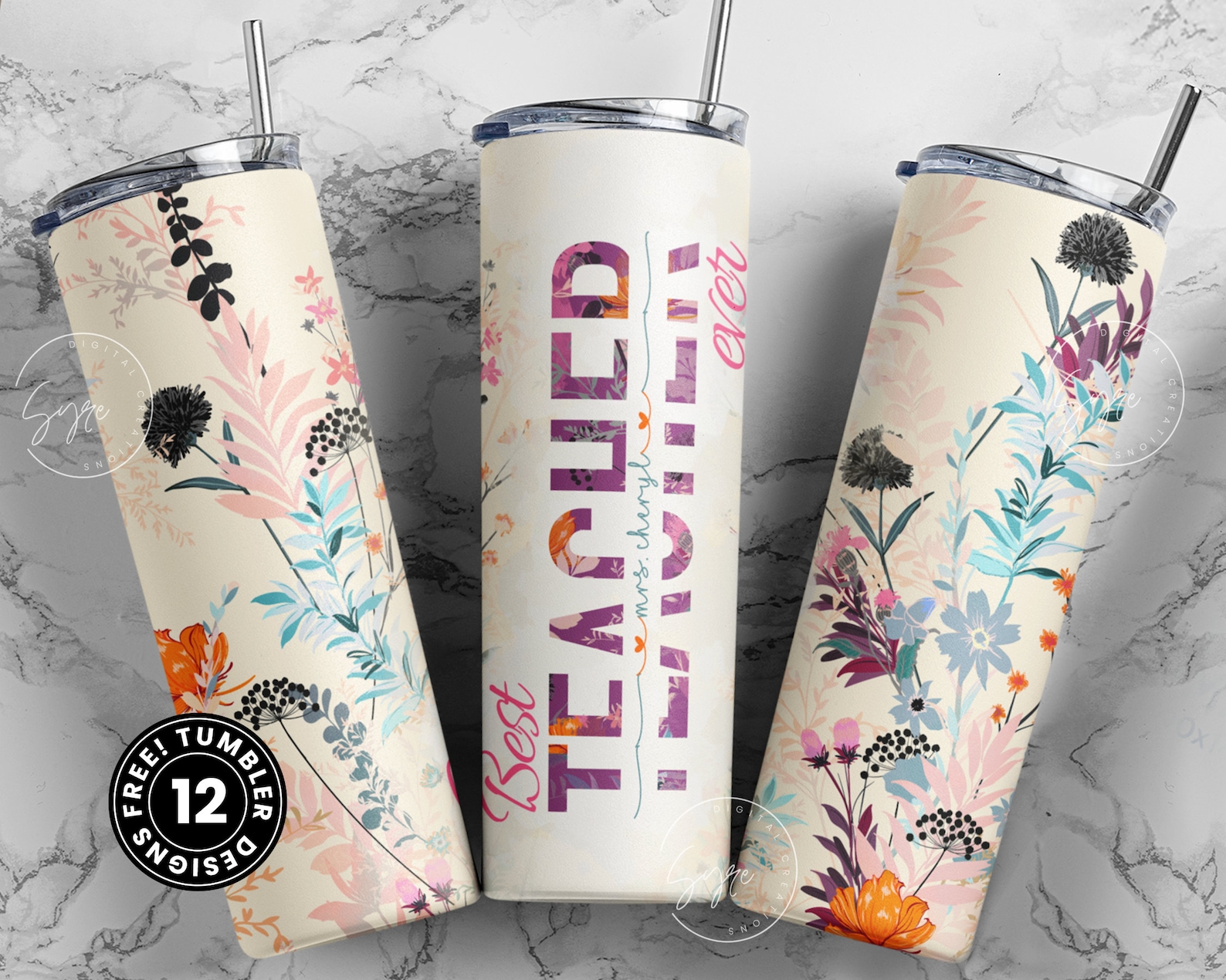 Teacher Tumbler Wrap Design, Floral Tumbler Wrap, Teachers Life ...