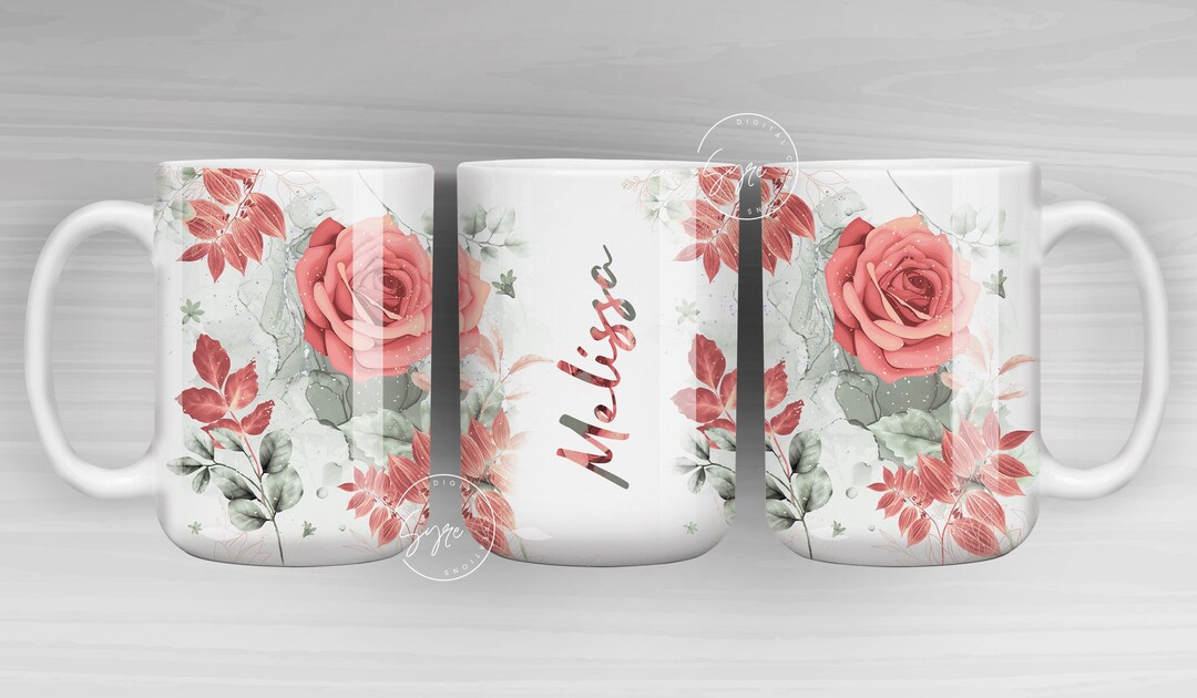 Floral Mug Wrap Add Your Name Mug Design Flower Sublimation - Etsy