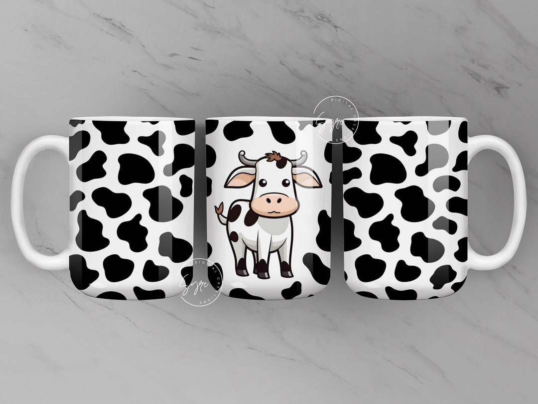 Cartoon Baby Cow Mug Wrap, Cow Print Mug Design, Coffee Mug Sublimation ...
