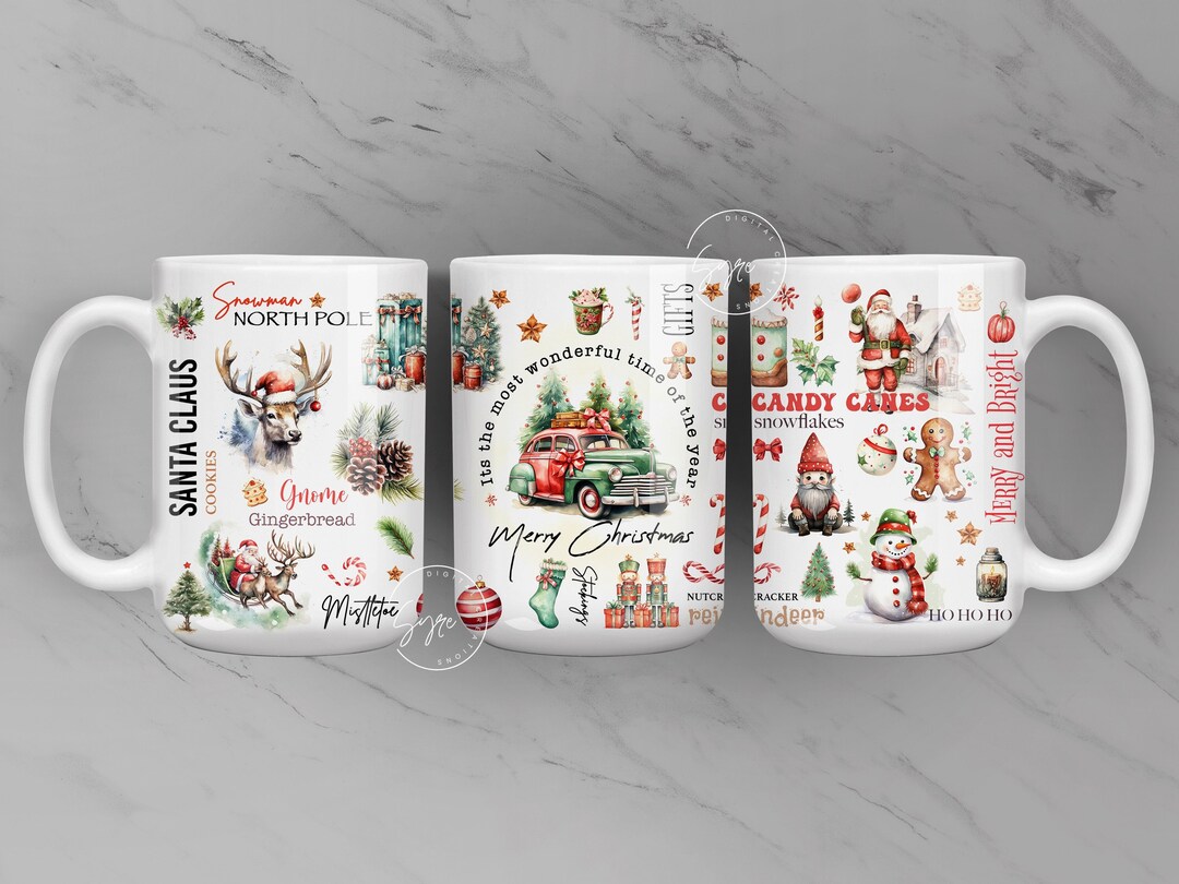Christmas Mug Wrap PNG, Retro Holiday, Retro Xmas, Gift for Christmas ...
