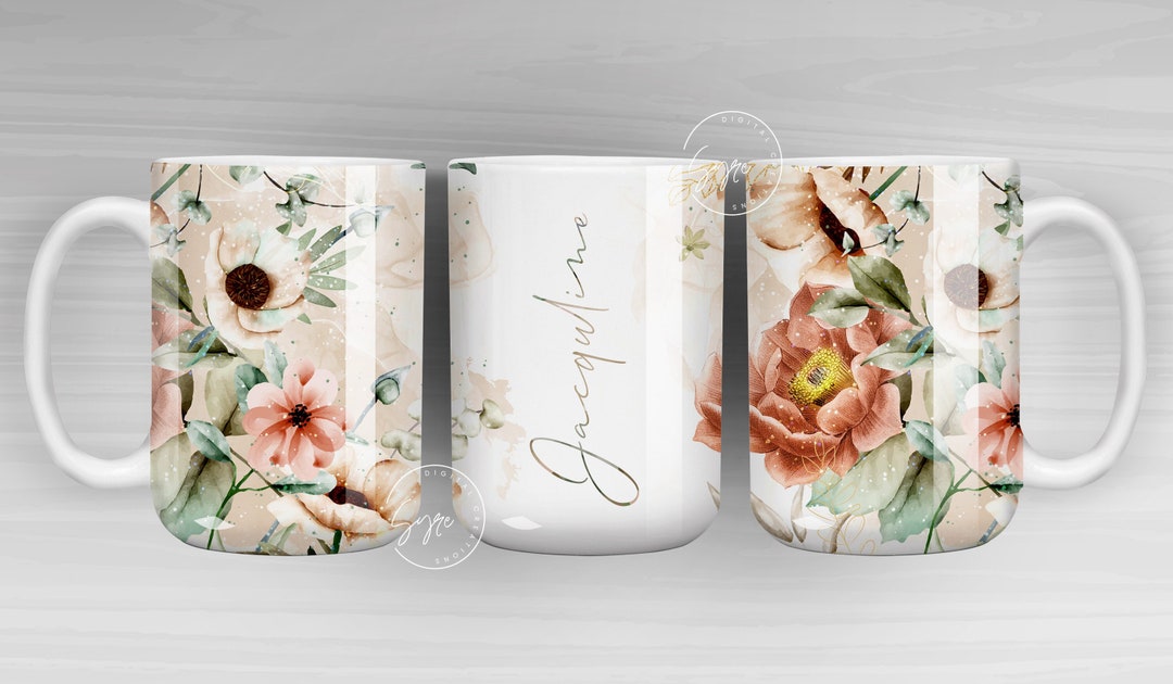 Add Your Own Name Mug Design Flower Sublimation Wrap Flower - Etsy