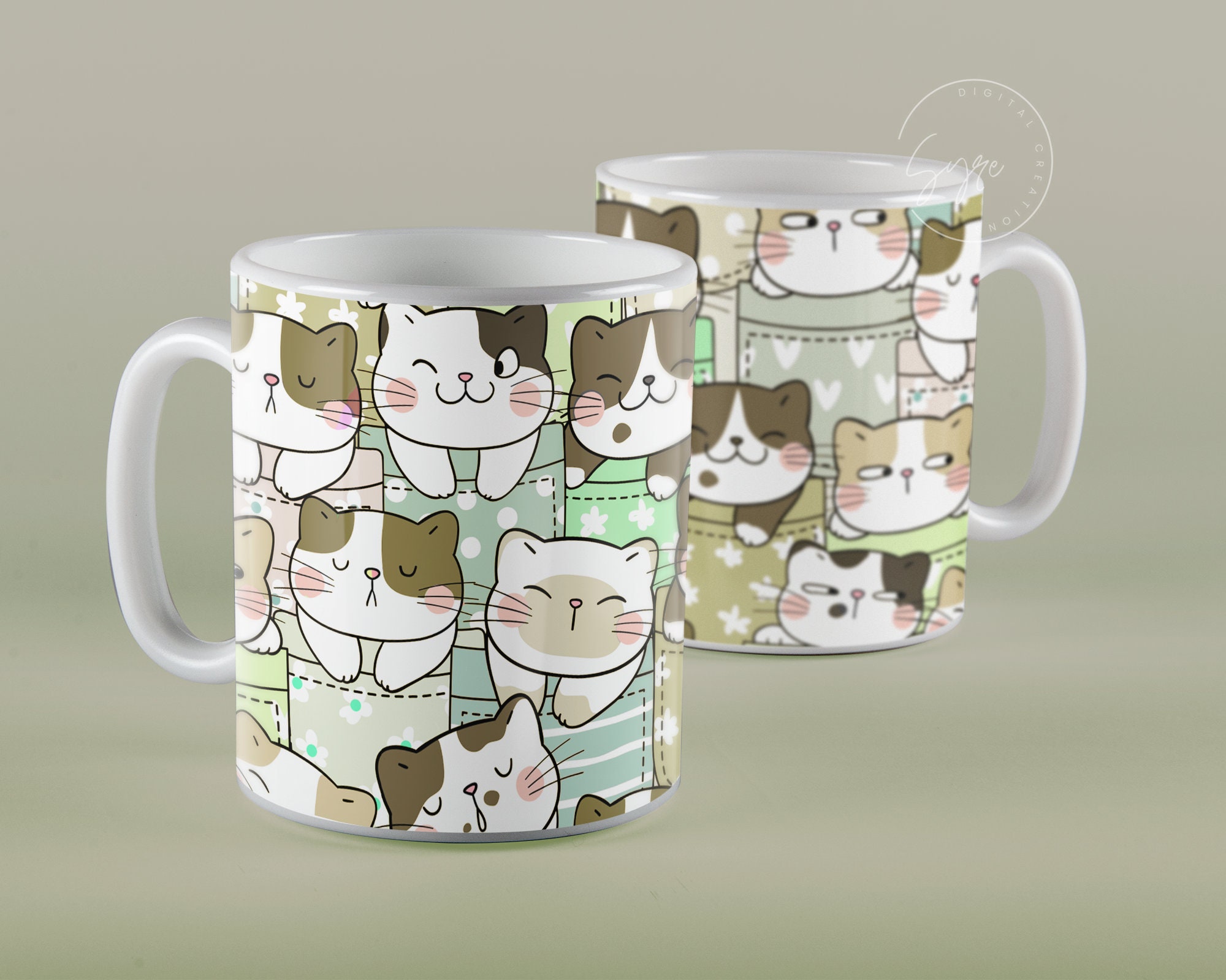 Cute Cats Mug Design Cute Cats Sublimation Wrap Cat Mug - Etsy