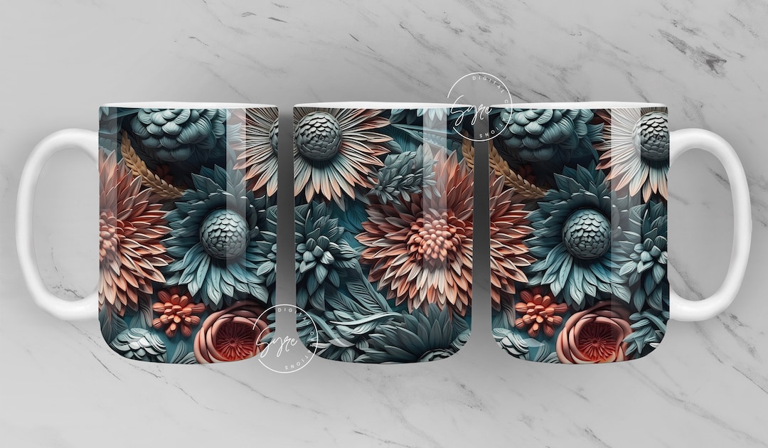 3D Flower Mug, Wild Flower Mug, Wedding Mug Design, Floral Mug PNG, 3D ...
