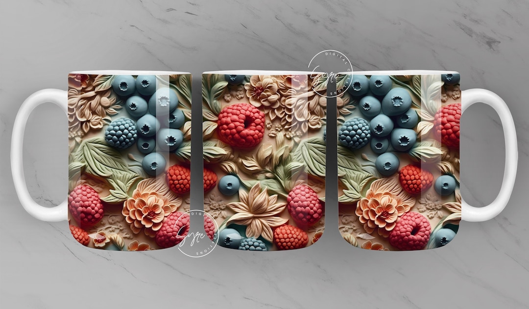 3D Fruits Mug, 3D Flower Mug, Berries Design, Wedding Mug Design, 3D ...