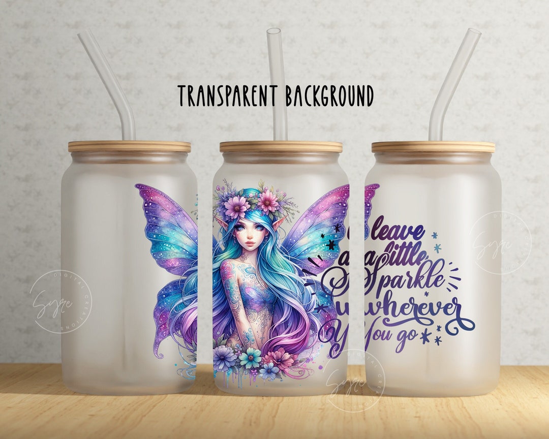 Fairy Glass Can Wrap , 16 Oz Libbey Glass Can Tumbler Sublimation ...