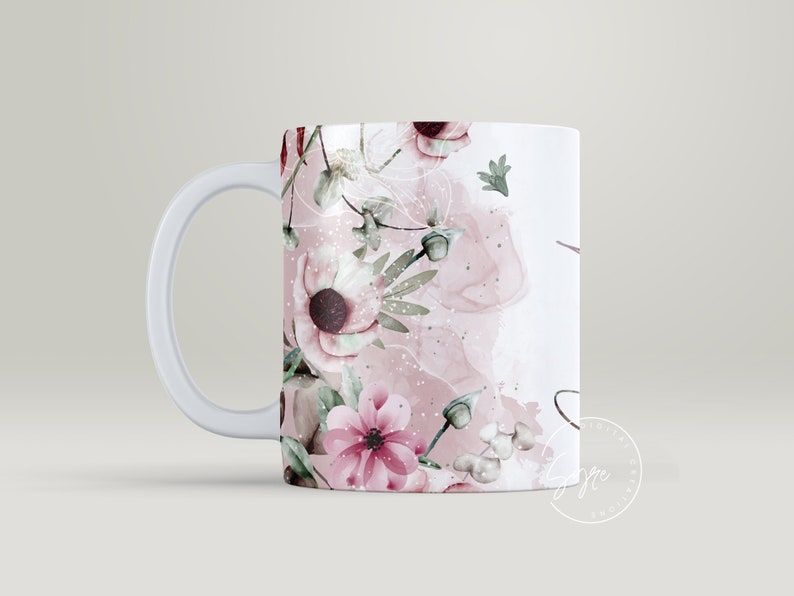 Floral Mug Wrap Add Your Name Mug Design Flower Sublimation - Etsy