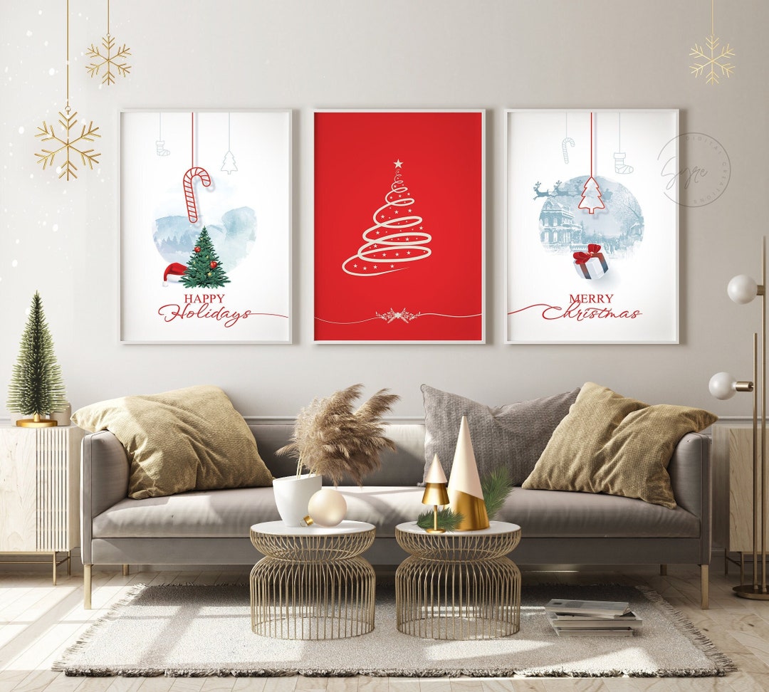 Christmas Wall Art Printable, Merry Christmas Prints, Happy Holidays ...