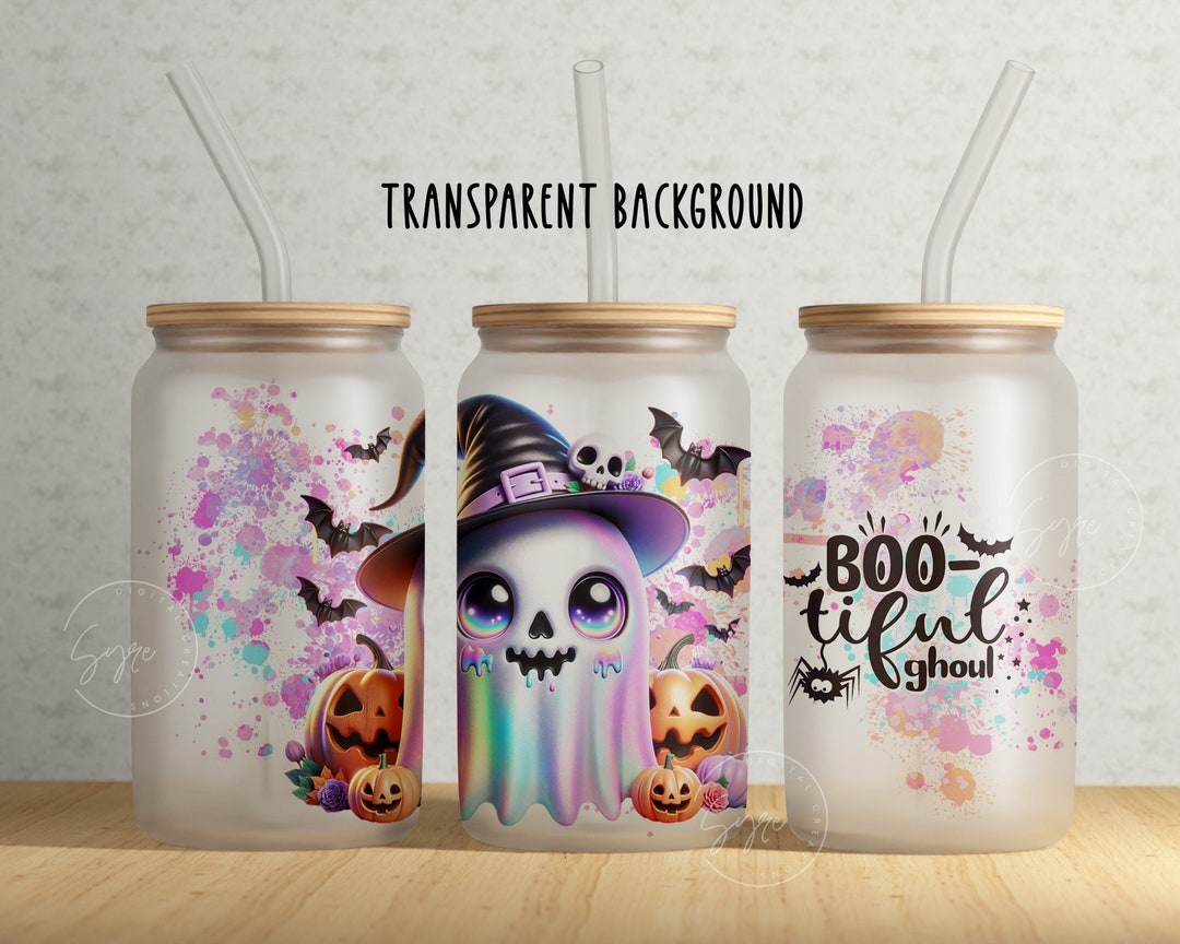 Halloween Ghost Libby Glass Can Cute Ghosts Glass Wrap Boo Libbey 16 Oz ...