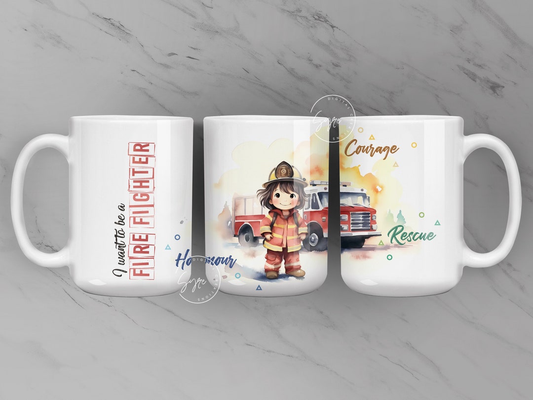 Kids Firefighter Mug Design, Add Your Name Sublimation Wrap, 15 Oz 11 ...