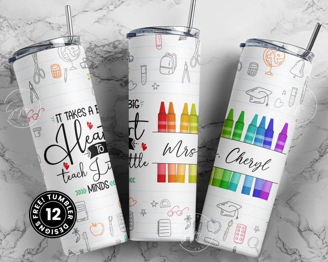 Rainbow Crayons Teacher Tumbler Wrap PNG, Add Teacher Name, Seamless ...