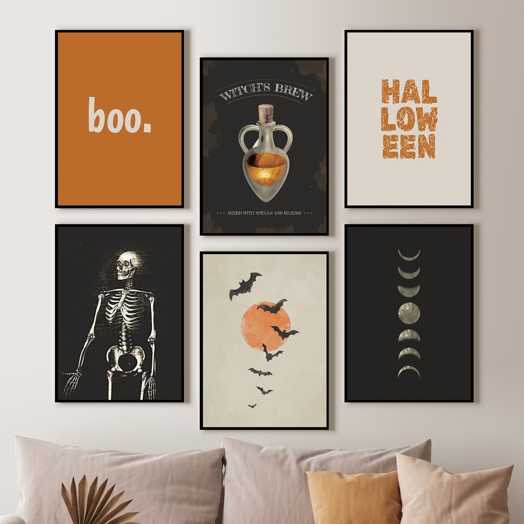 Halloween Art Bundle Collection, 6 Prints, Halloween Wall Art Printable ...