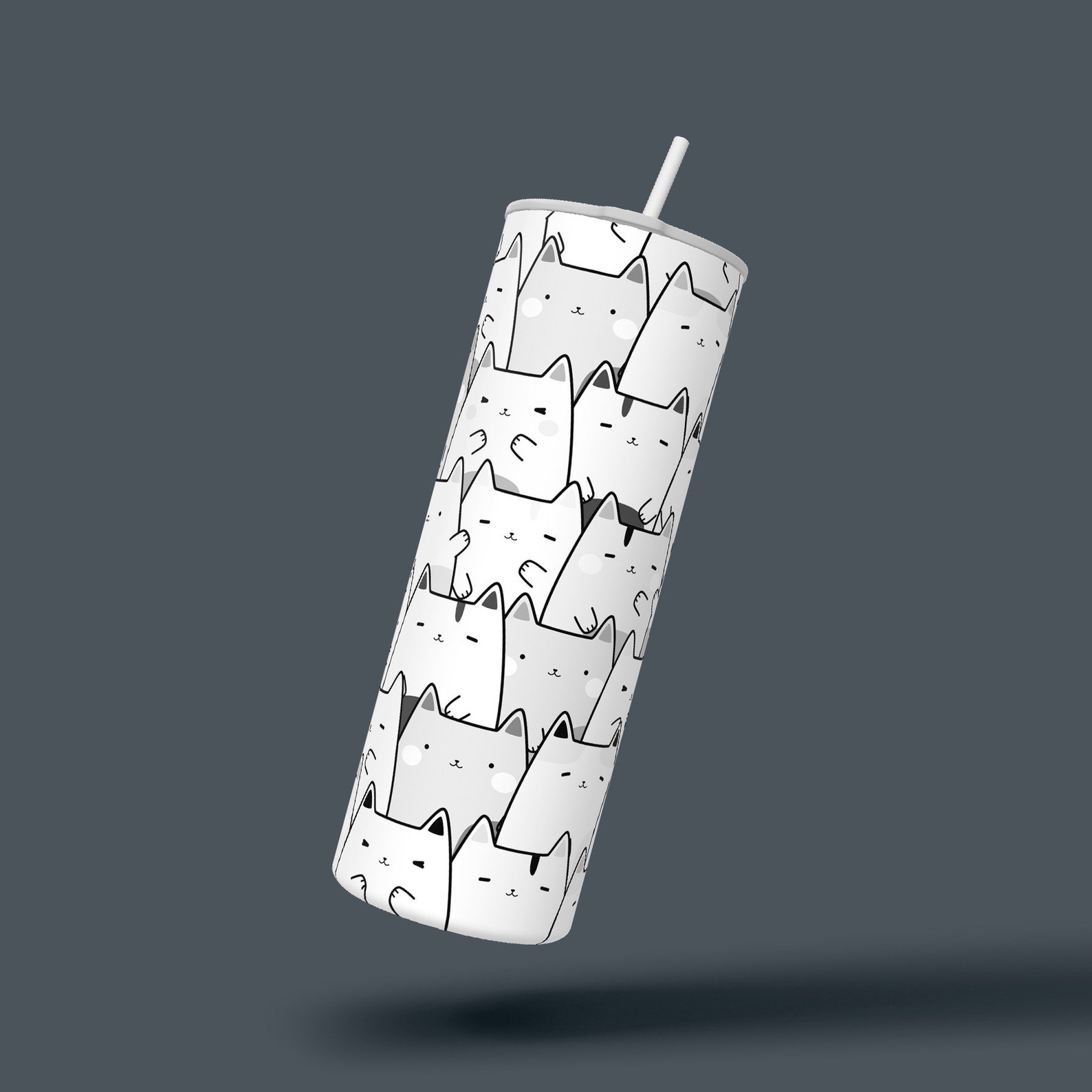 Cute Cats Skinny Tumbler Design Black and White Cat Design - Etsy