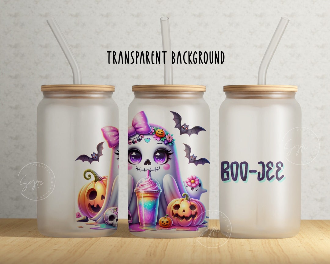 Halloween Ghost Libby Glass Can Cute Ghosts Glass Wrap Boo Libbey 16 Oz ...