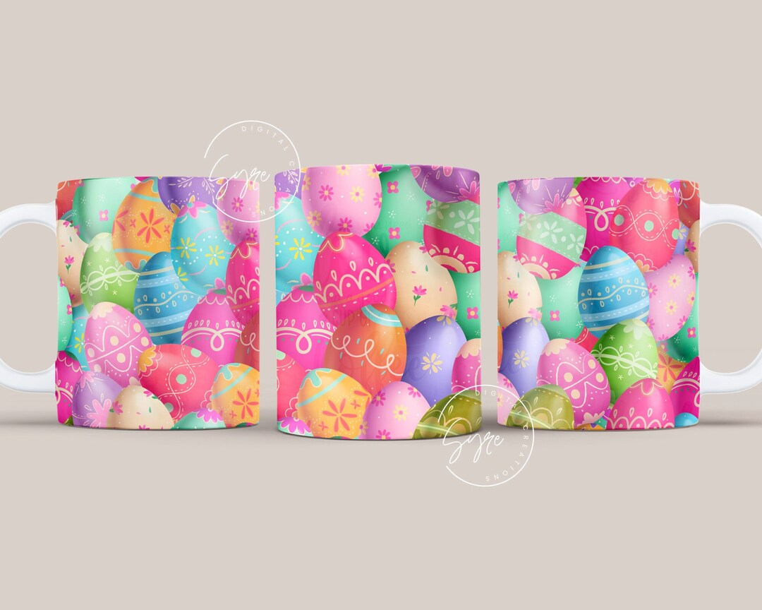 Easter Mug Design, Easter Egg Mug Wrap, Colorful Easter Eggs Coffee Mug ...