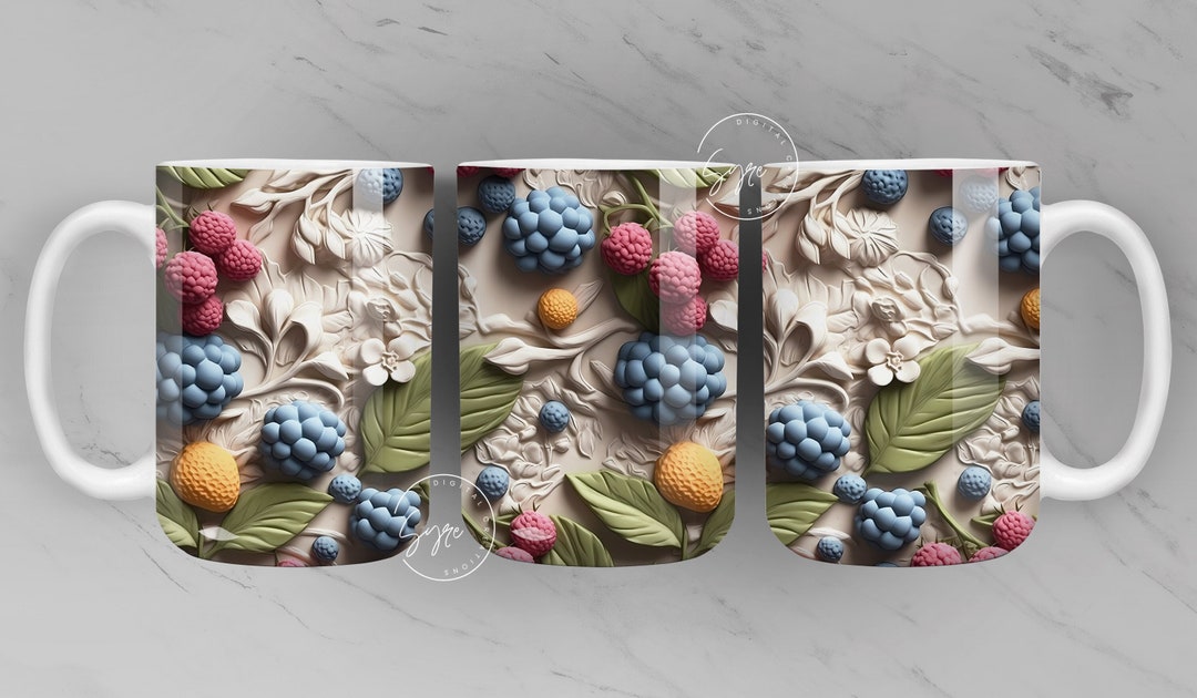 3D Fruits Mug, 3D Flower Mug, Berries Design, Wedding Mug Design, 3D ...