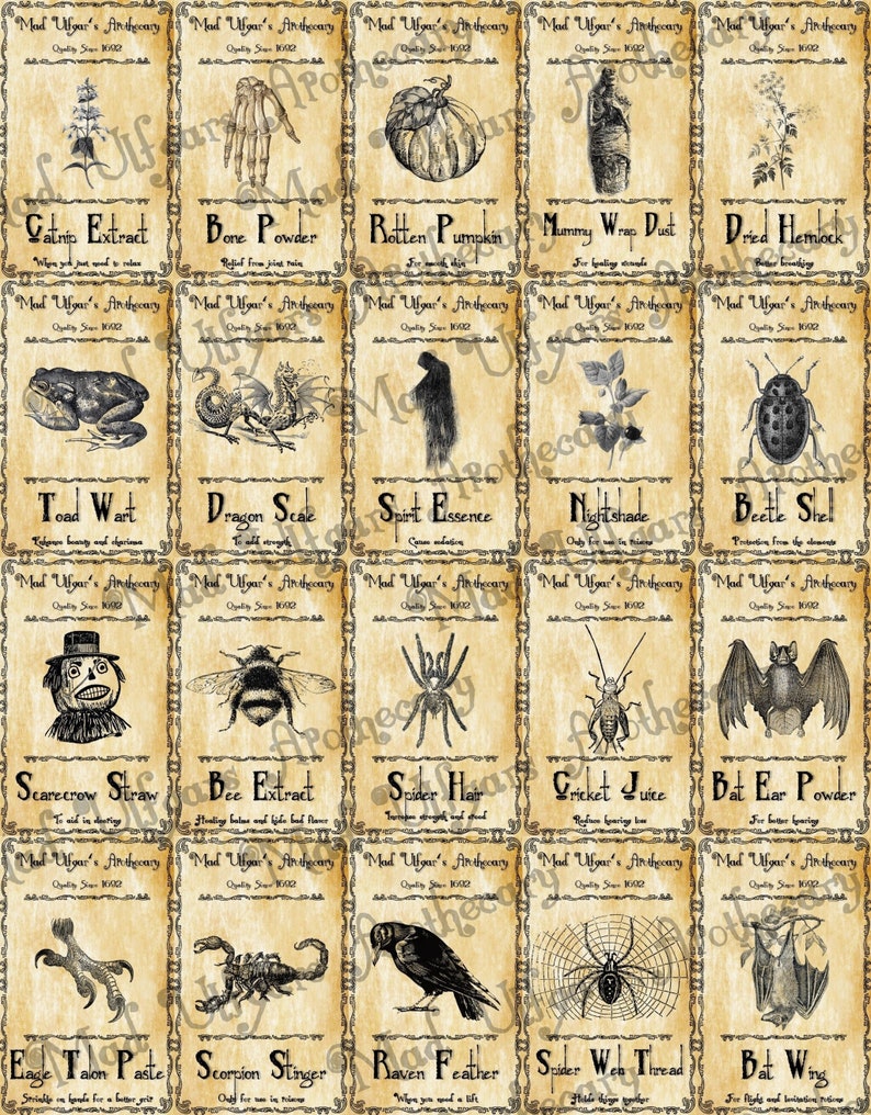 Witch Apothecary Labels, Halloween Labels, Potion Ingredient Labels ...