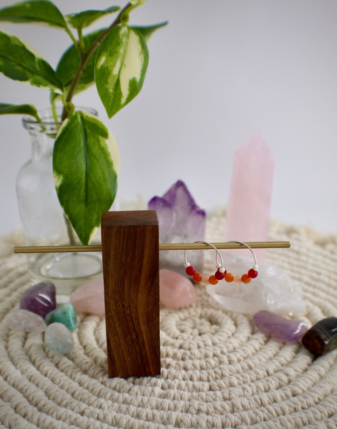 Sunset Beads With Ivory Seed Beads on a Small Silver Hoop - Etsy