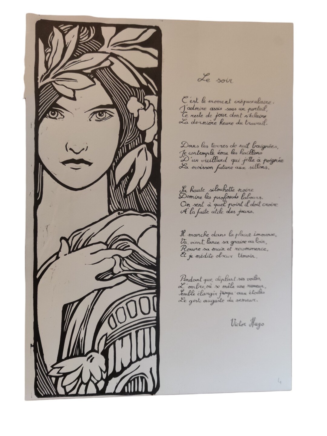 Mucha Linocut the Evening-limited Edition-printed on the Roller Press ...