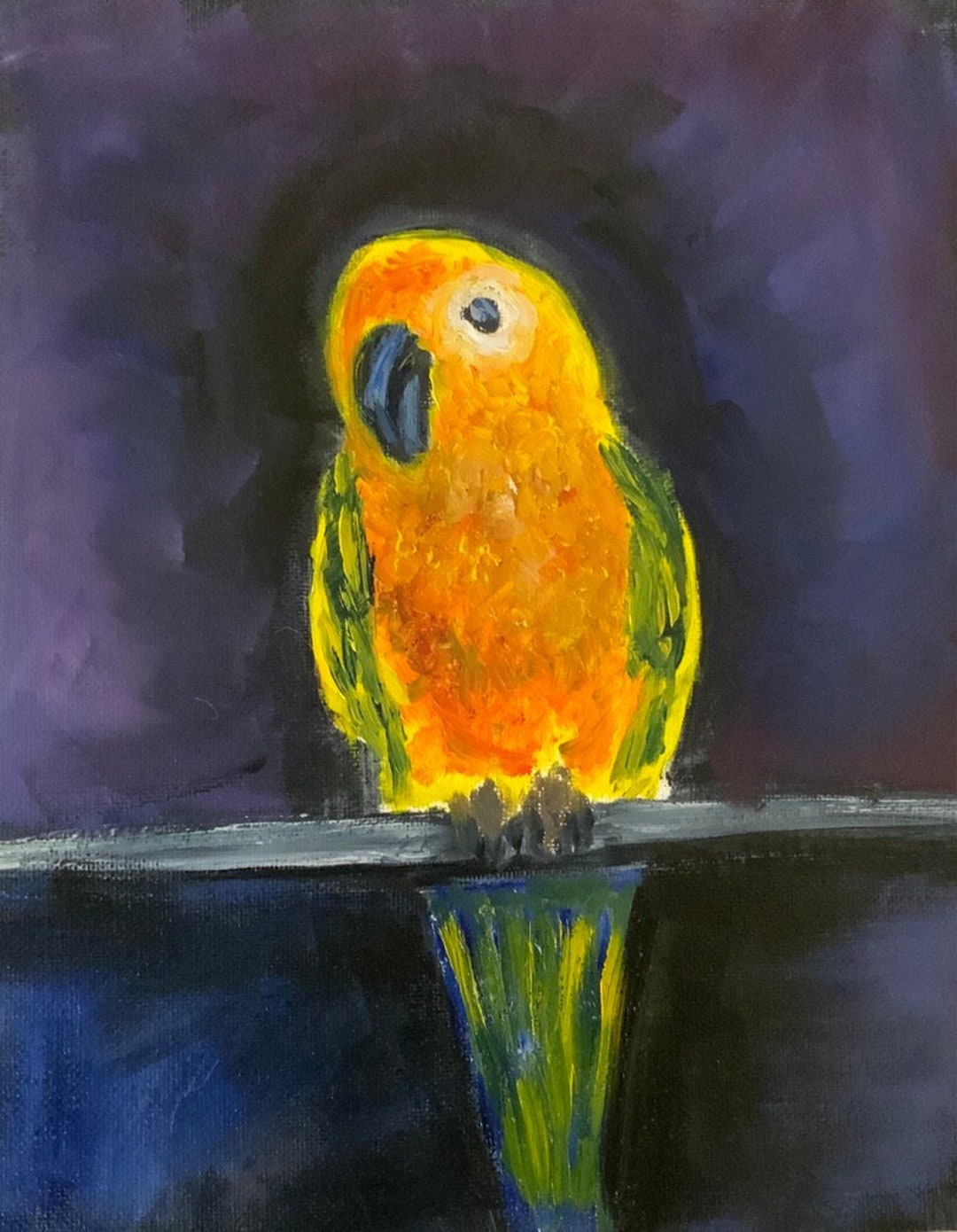 Sun Conure Parrot Oil Painting: Colorful South American Bird Art, 10x8 ...