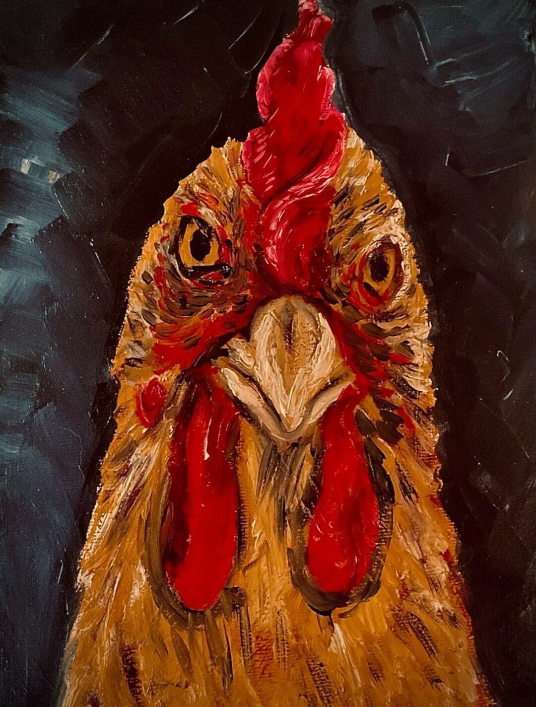 Red Hen Chicken Portrait, Original Oil Painting, Pet Artwork, Farm ...