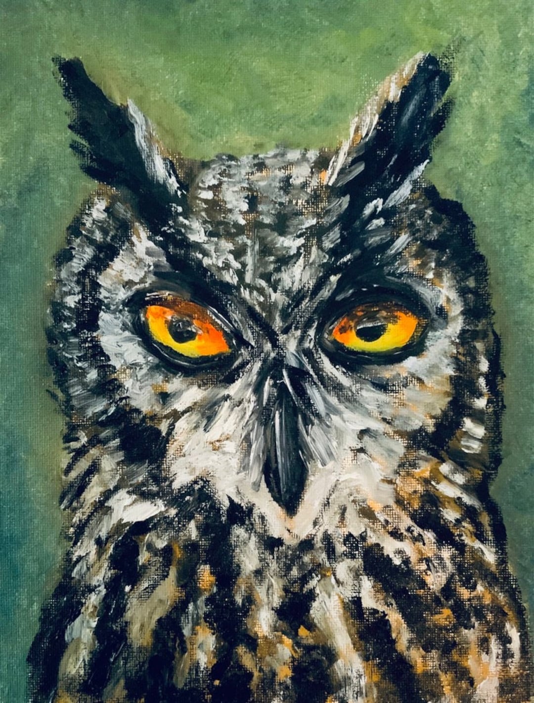 Original Oil Painting Goofy Owl Face, Close up Portrait, Woodland ...