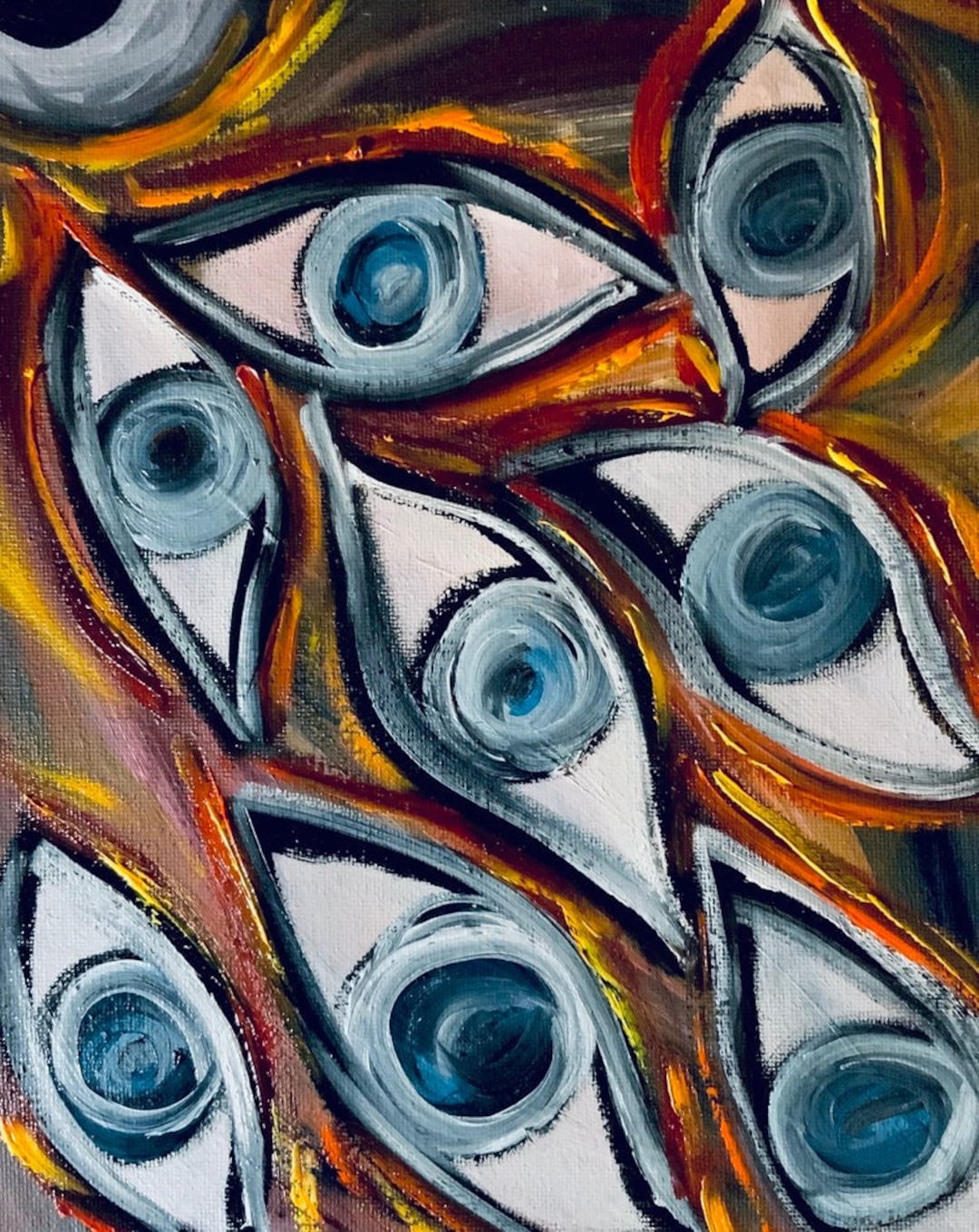 Surrealist Original Oil Painting, Eye Painting in Brilliant Yellow ...