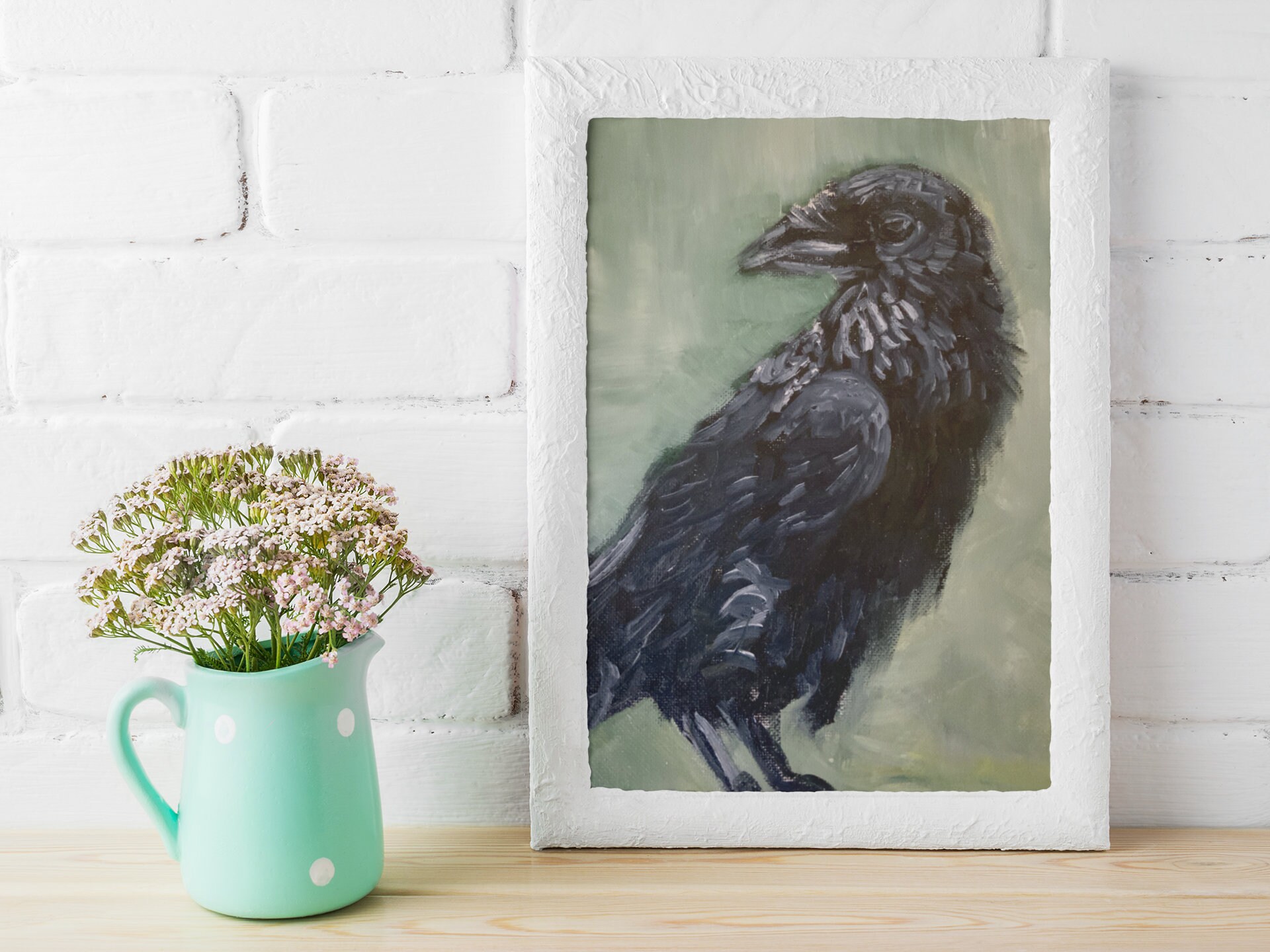 Crow Original Oil Painting Canvas Board, Black Bird Art, Corvid Artwork ...