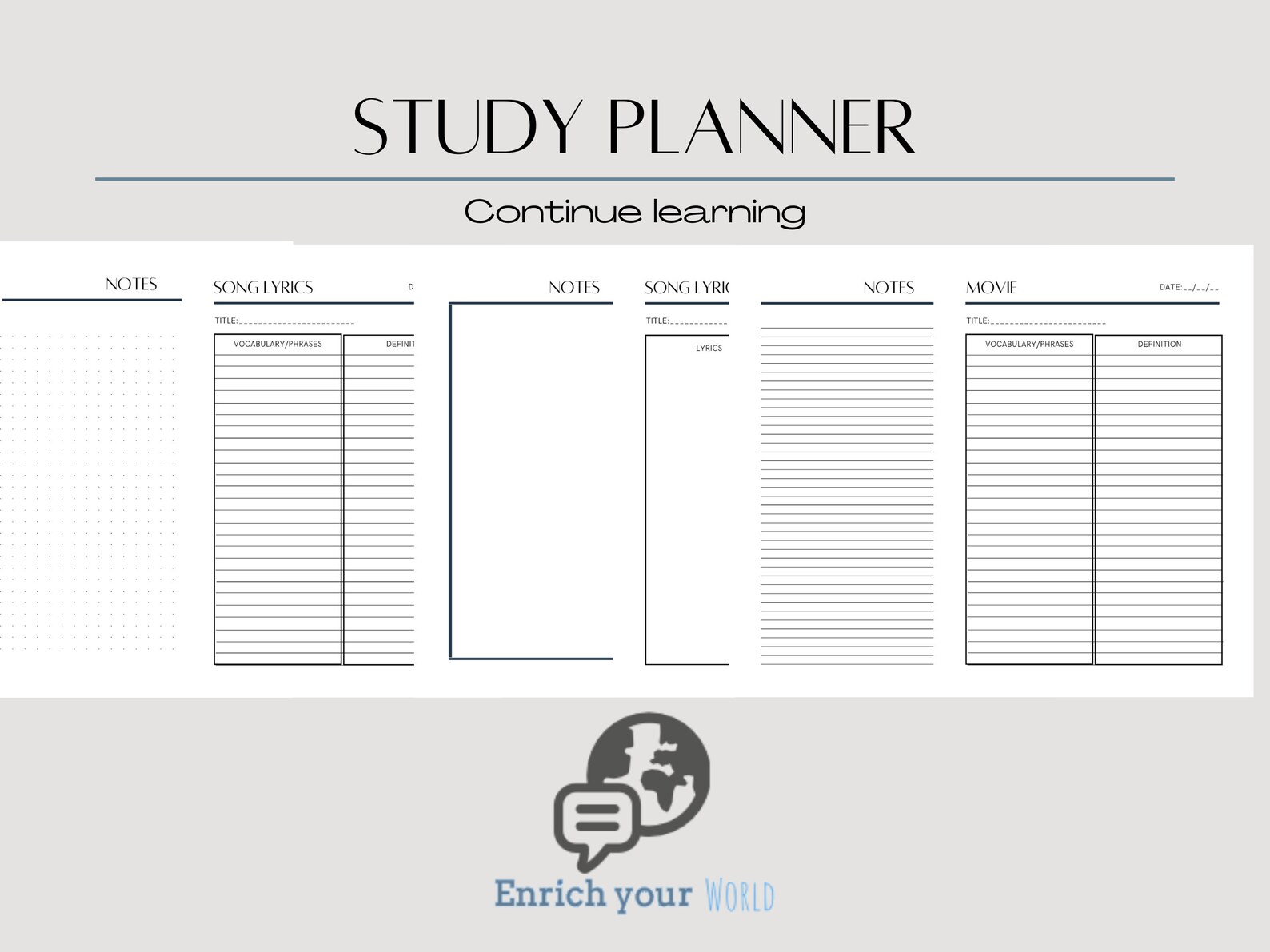 Language Learning Planner, Notebook Workbook Study Journal, Printable ...