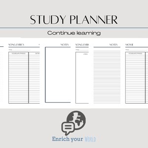 Language Learning Planner, Notebook Workbook Study Journal, Printable ...