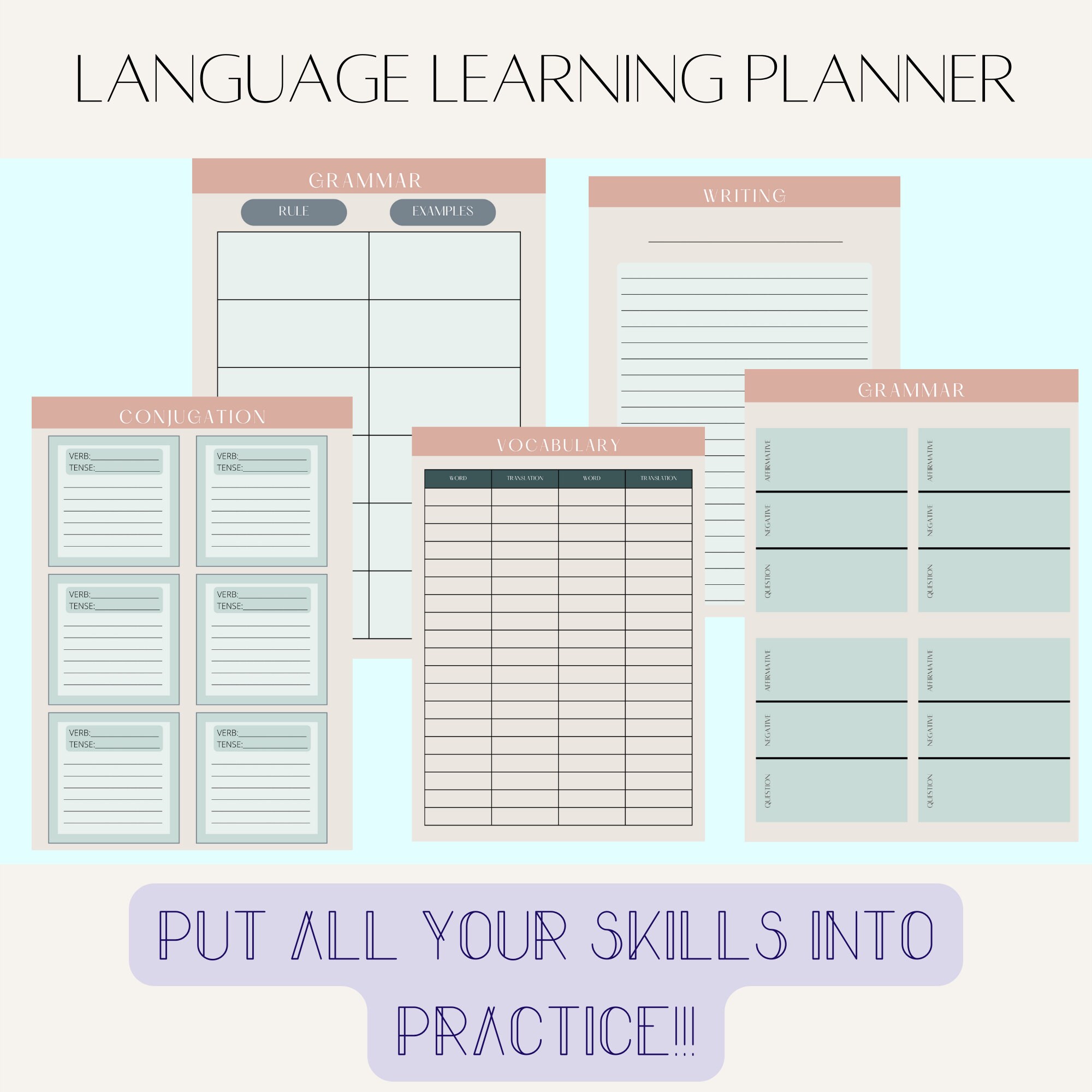 Language Learning Planner, Notebook Workbook Study Journal, Printable ...