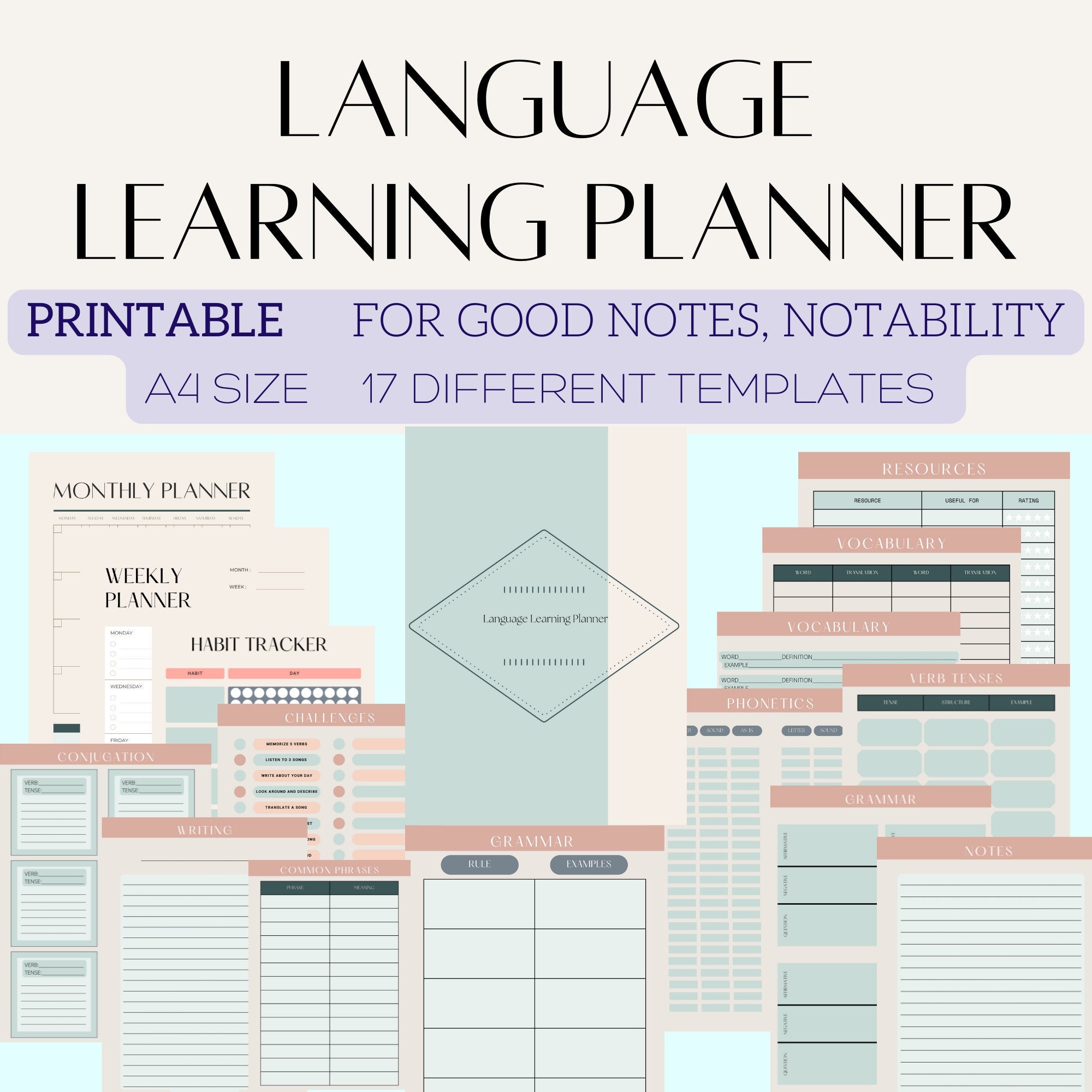Language Learning Planner, Notebook Workbook Study Journal, Printable ...