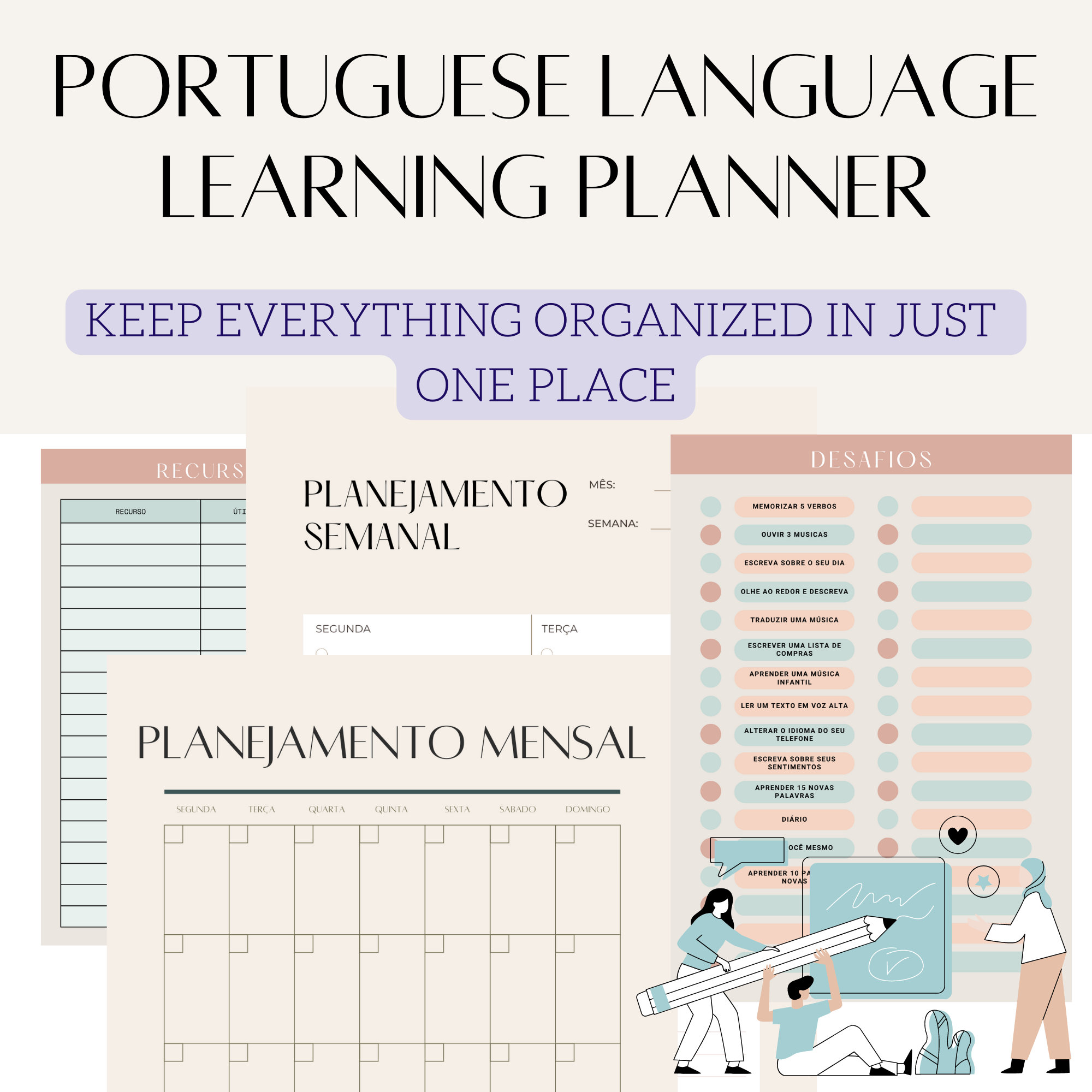 Portuguese Language Learning Planner, Notebook Workbook Study Journal ...